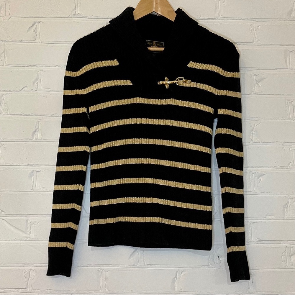 Lauren Ralph Lauren Black Gold Chain Link Sweater - Gem